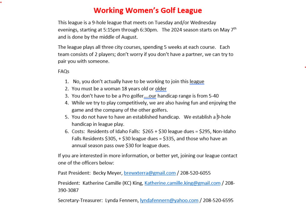Leagues and Associations | Golf Idaho Falls